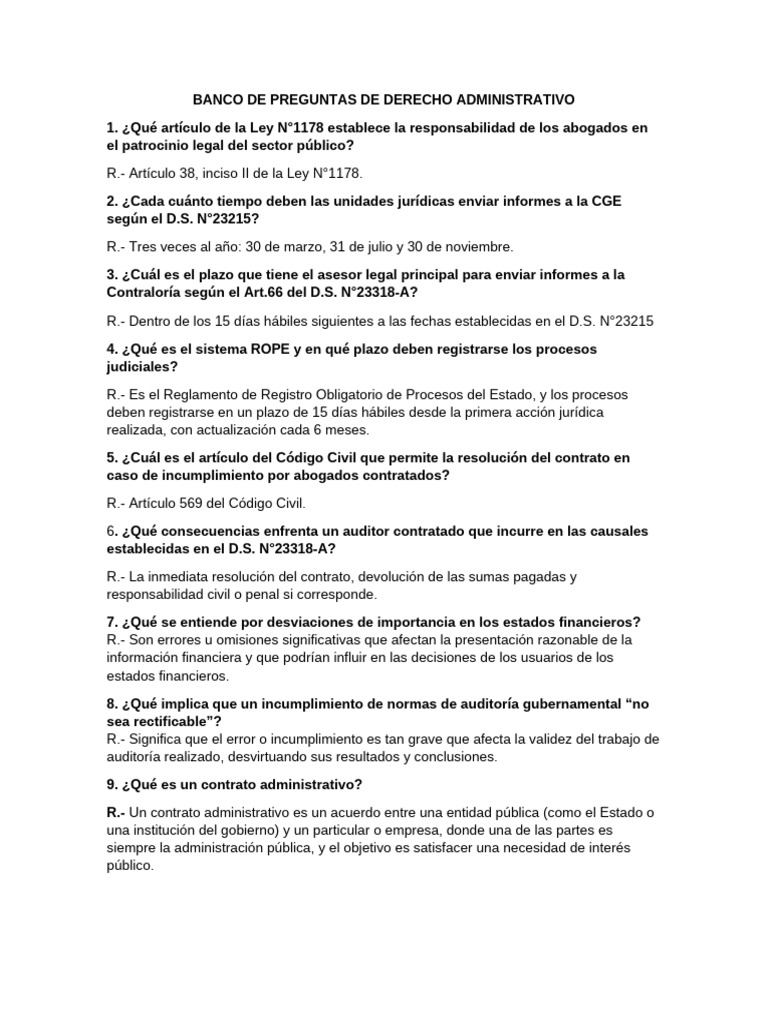 Banco de Preguntas de Derecho Administrativo 2do Parcial-1 | PDF