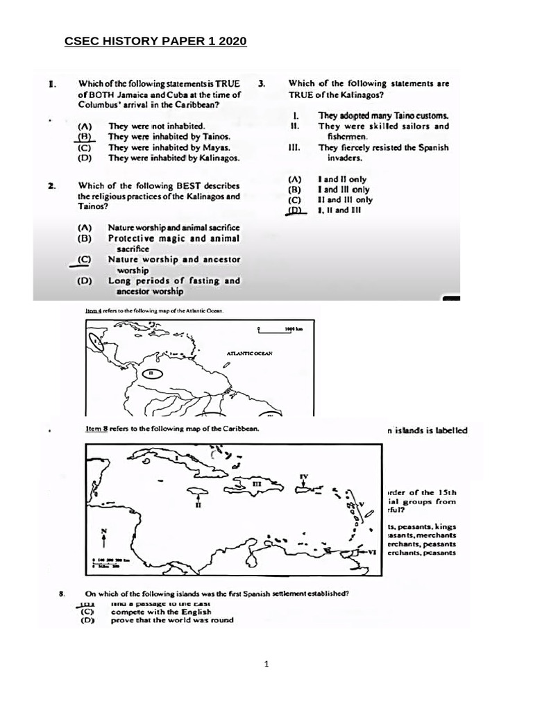 Csec History Paper 1 2020 | PDF