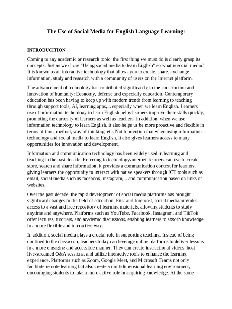 The Use of Social Media For English Language Learning (BSC) | PDF ...