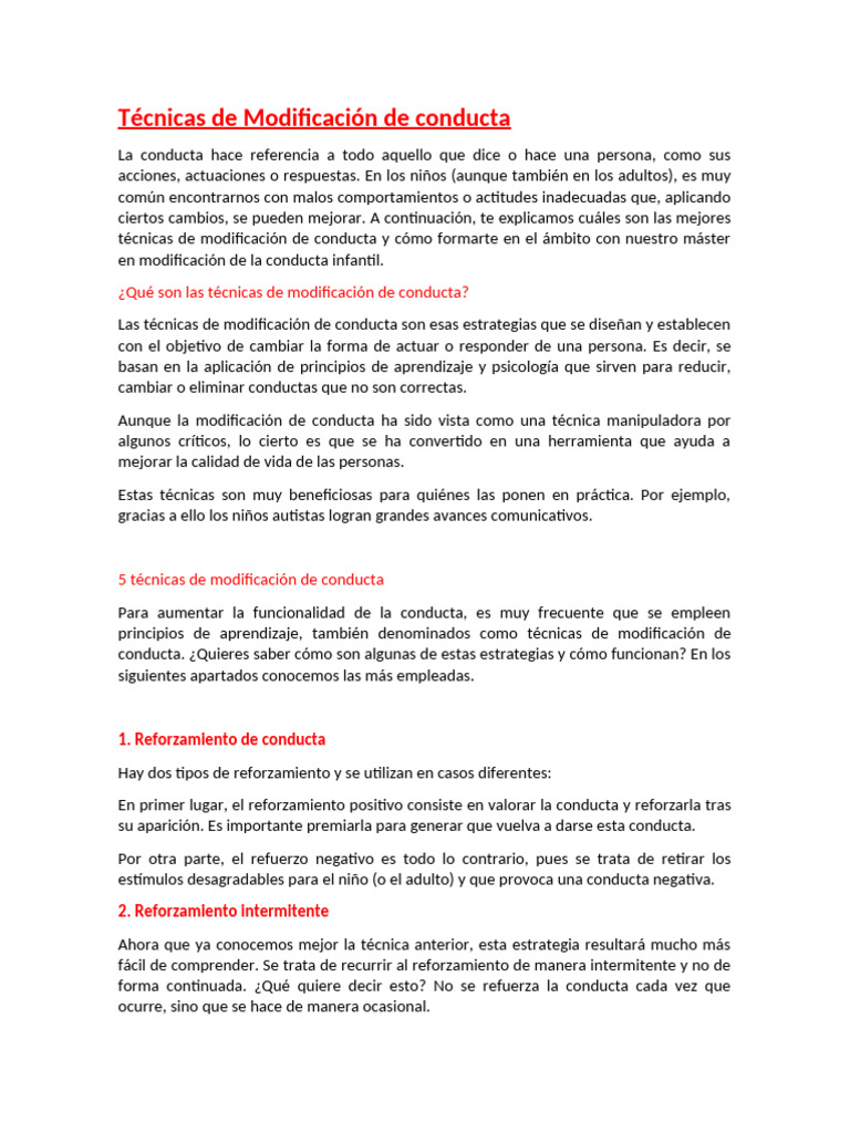 Técnicas Efectivas de Modificación Conductual | PDF | Modificación de ...