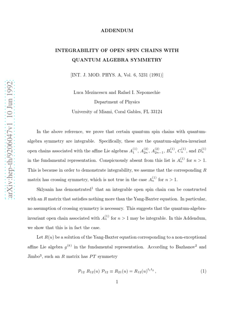 1992 - Mezincescu and Nepomechie - Adendum To ''Integrable Open Spin Chains With Quantum Algebra ...