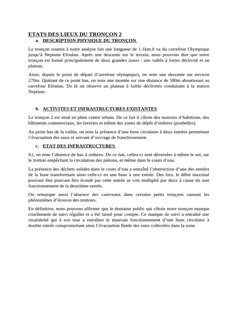 État des lieux du tronçon 2 et 3 | PDF | Inondation | Sciences de l ...