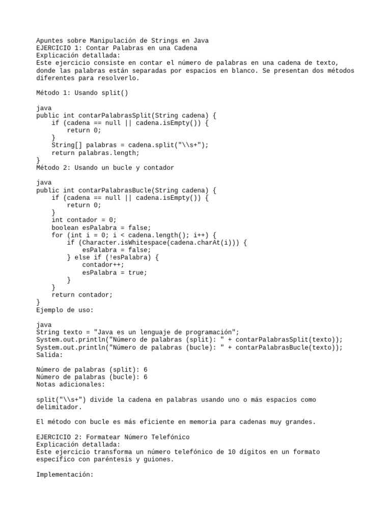 Apuntes Sobre Manipulación de Strin | PDF | Java (lenguaje de ...