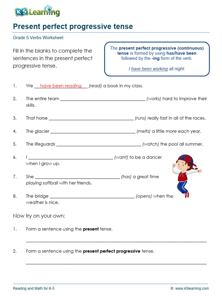 Present Perfect Progressive Worksheet K-5 | PDF | Linguistic Typology ...