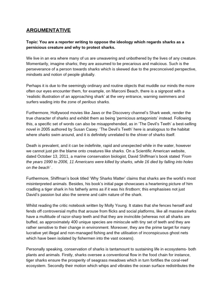 Argumentative IGCSE FLE Student | PDF | Sharks