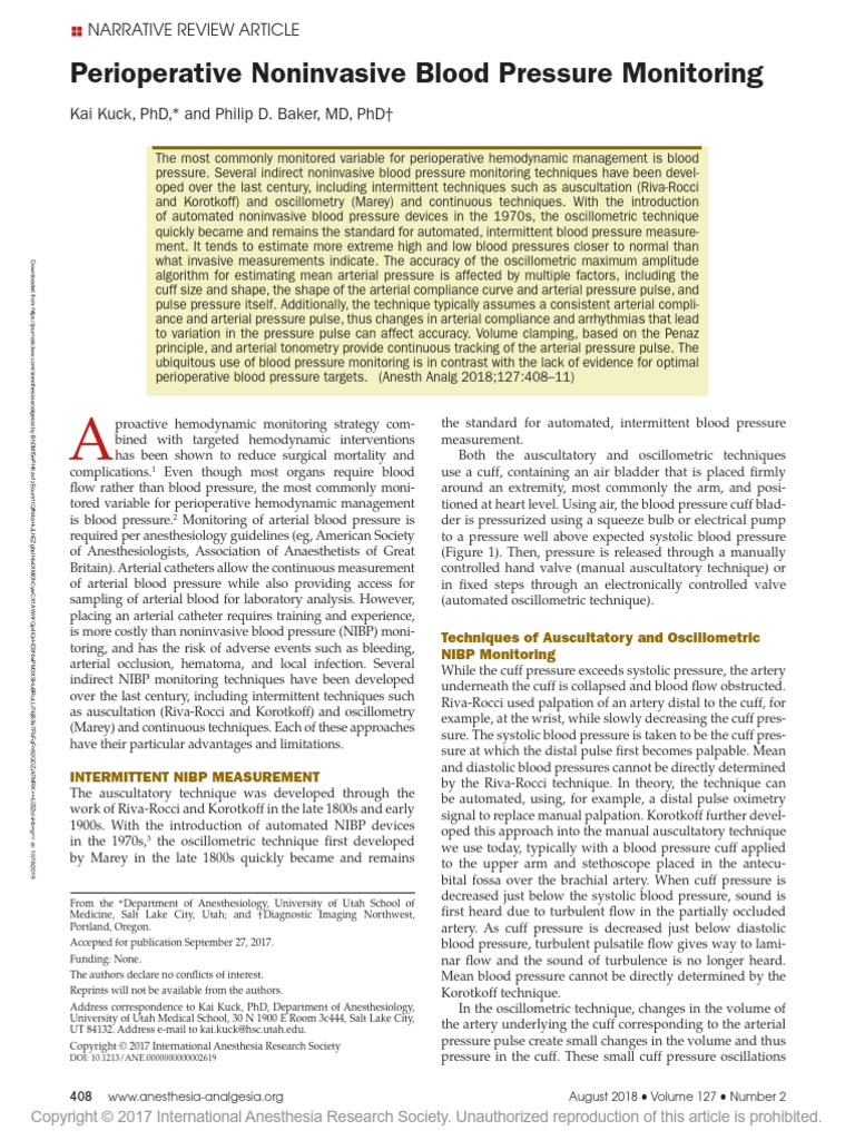 Kuck 2018 - Perioperative Noninvasive Blood Pressure Monitoring | PDF ...