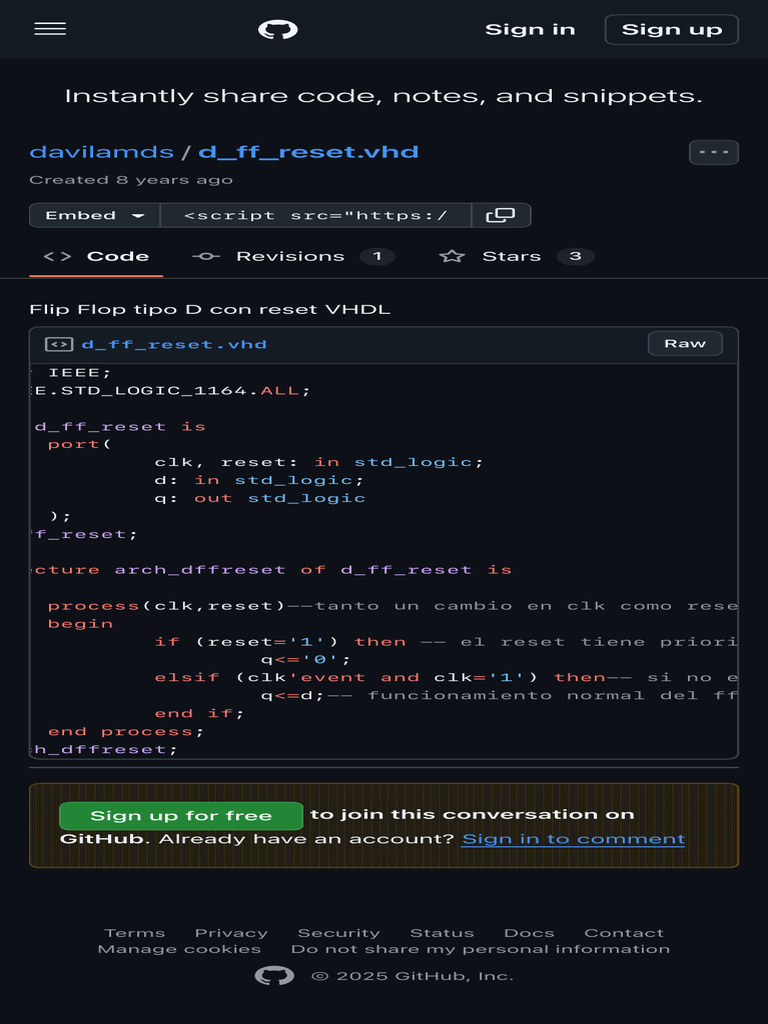 Flip Flop Tipo D Con Reset VHDL GitHub | PDF