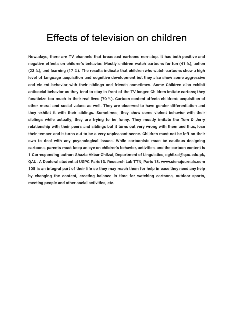 Effect of Television On Children | PDF