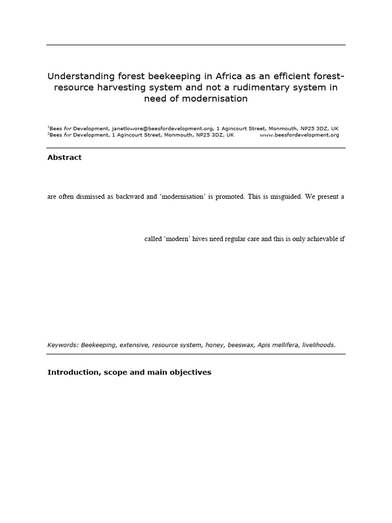 WFC Forest Beekeeping JLowore NBradbear 120415 | PDF | Beekeeping | Beehive