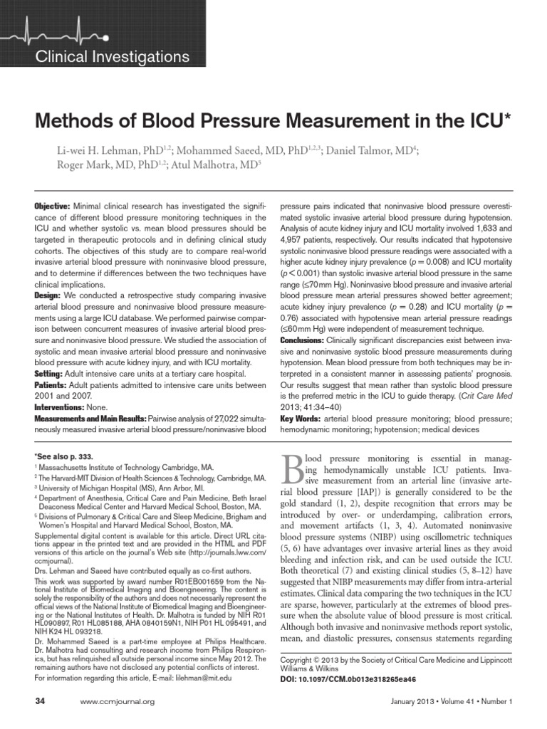 Blood Pressure Measurement in ICU | PDF | Blood Pressure ...