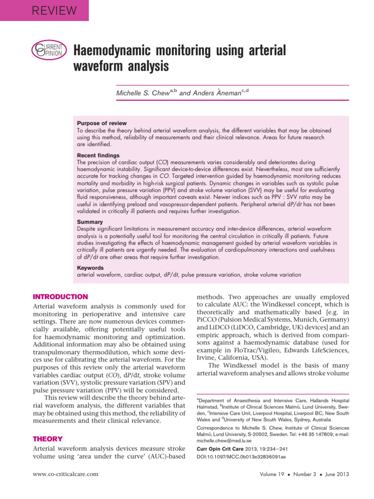 Chew 2013 - Haemodynamic Monitoring Using Arterial Waveform Analysis ...