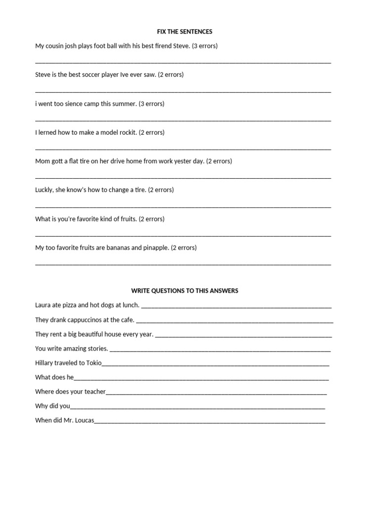 Fix The Sentences | PDF