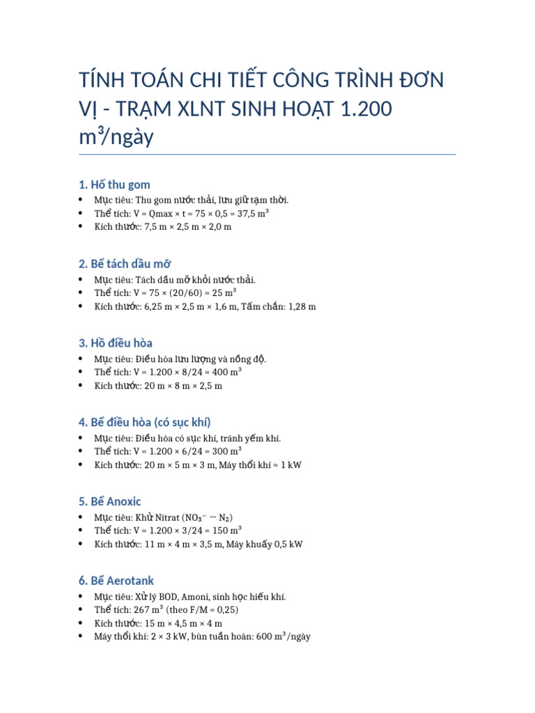 Tinh Toan Cong Trinh Don VI Tram Xuly | PDF