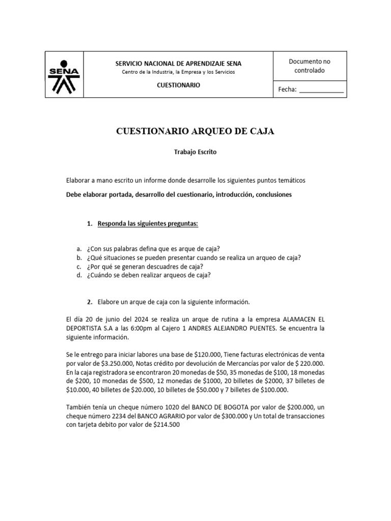 Taller Arqueo de Caja | PDF