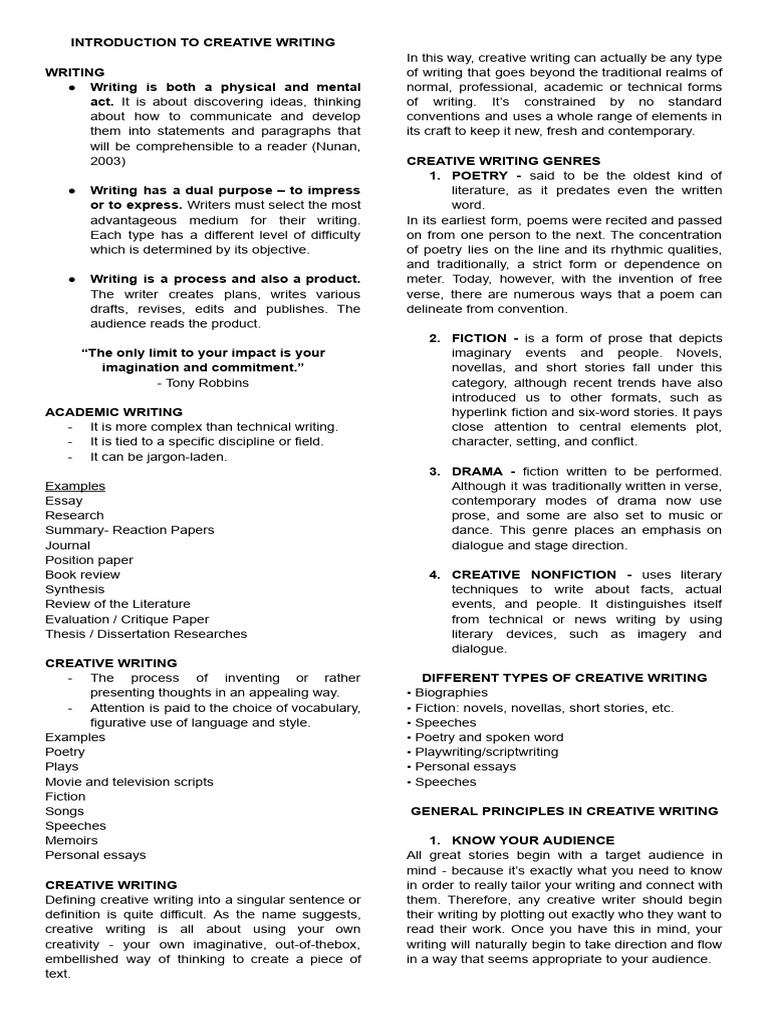 Creative Writing Reviewer Prelims | PDF | Poetry | Creative Writing