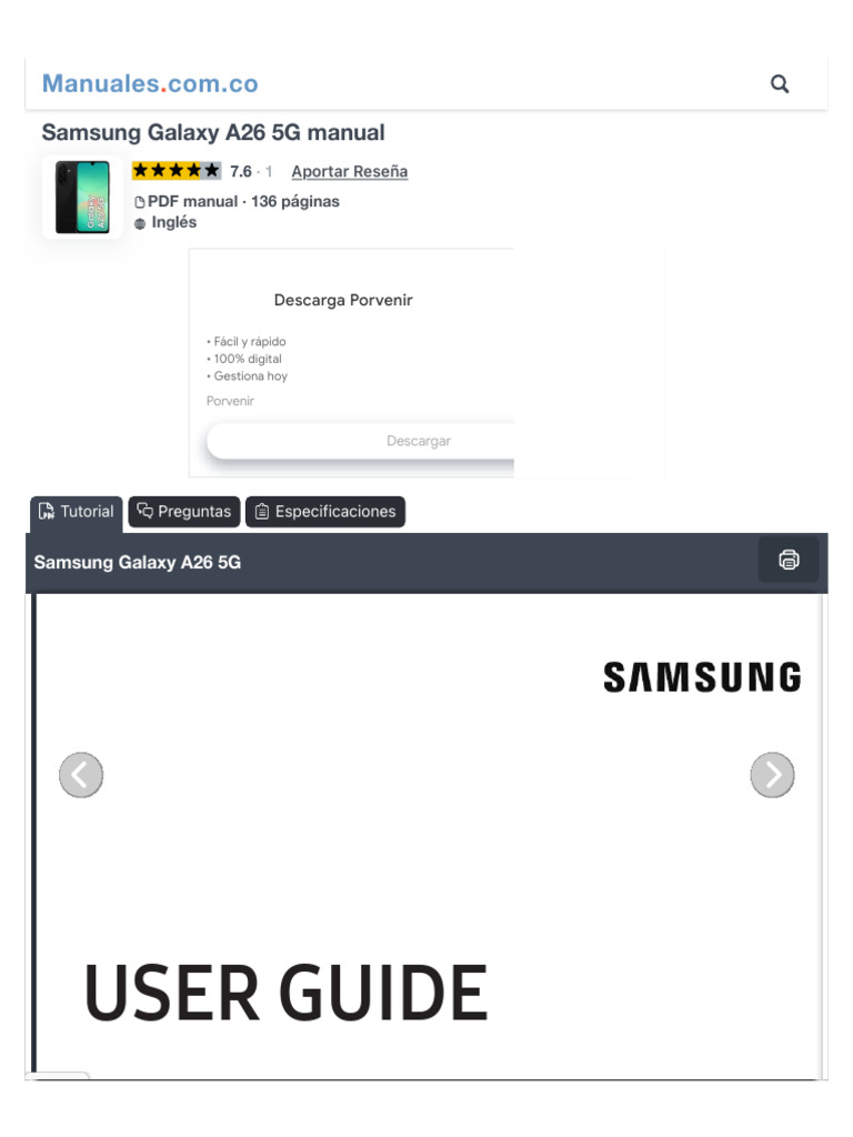 Manual de Usuario Samsung Galaxy A26 5G (136 Páginas) | PDF | Smartphone | Teléfonos móviles