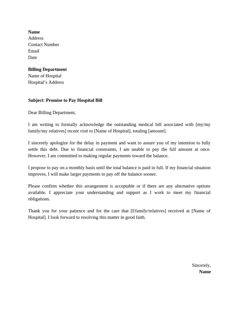 Promissory Note For Hospital Bills | PDF