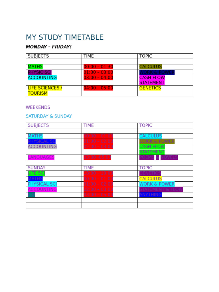 Study Timetable | PDF