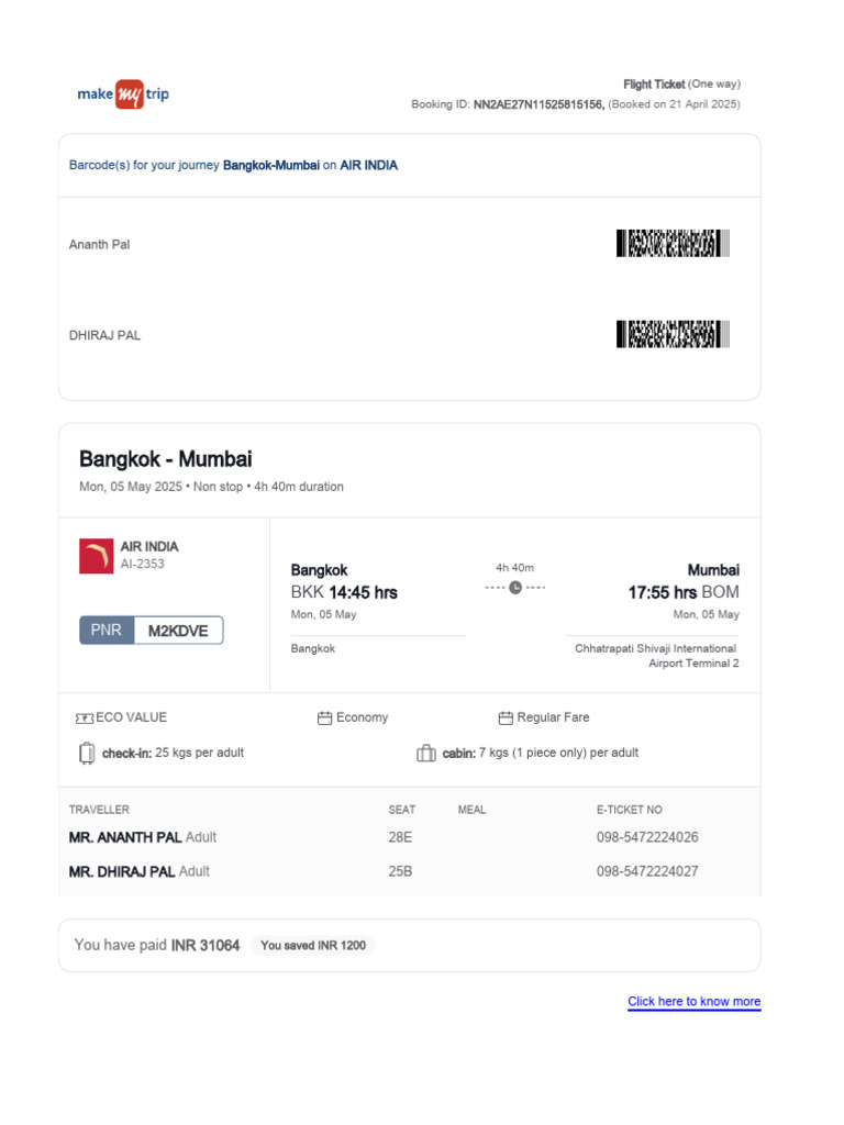 Ananth Dhiraj Bangkok Mumbai 05-04 | PDF | Transport | Aviation