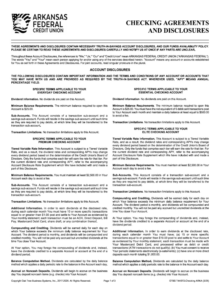 Consumer Checking Disclosure | PDF