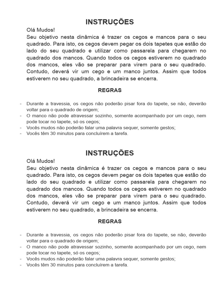 Dinâmica do Cego, Mudo e Manco | PDF
