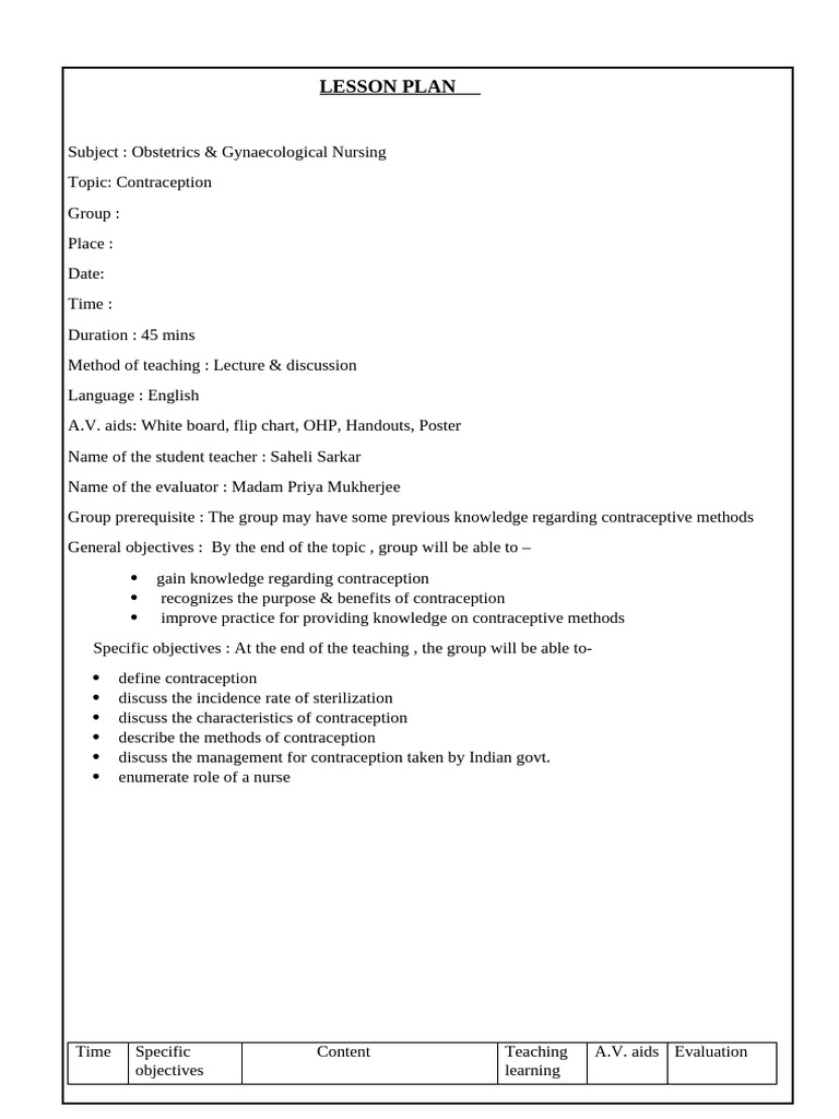 Contraception in Nursing Education | PDF | Birth Control | Lesson Plan