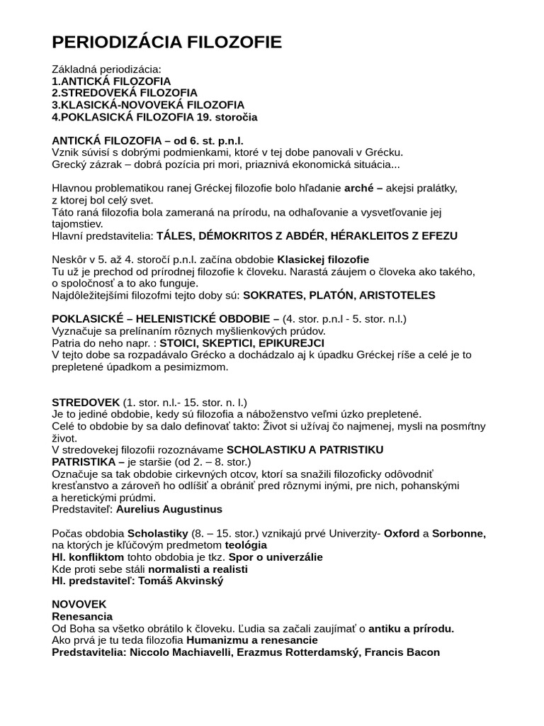 PERIODIZÁCIA FILOZOFIE | PDF