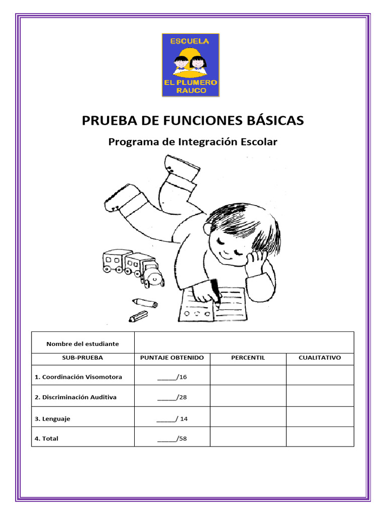 Prueba de Funciones Básicas Pre-Kinder | PDF