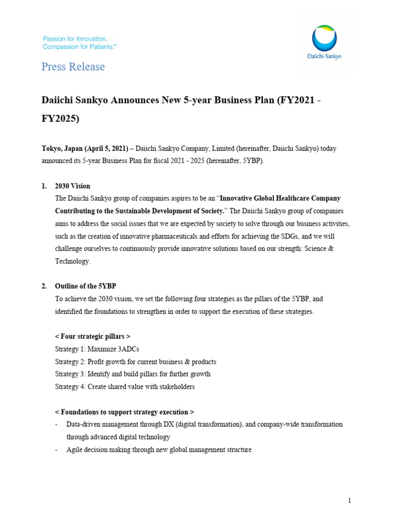 Daiichi Sankyo 5-Year Business Plan 2021-2025 | PDF | Economies