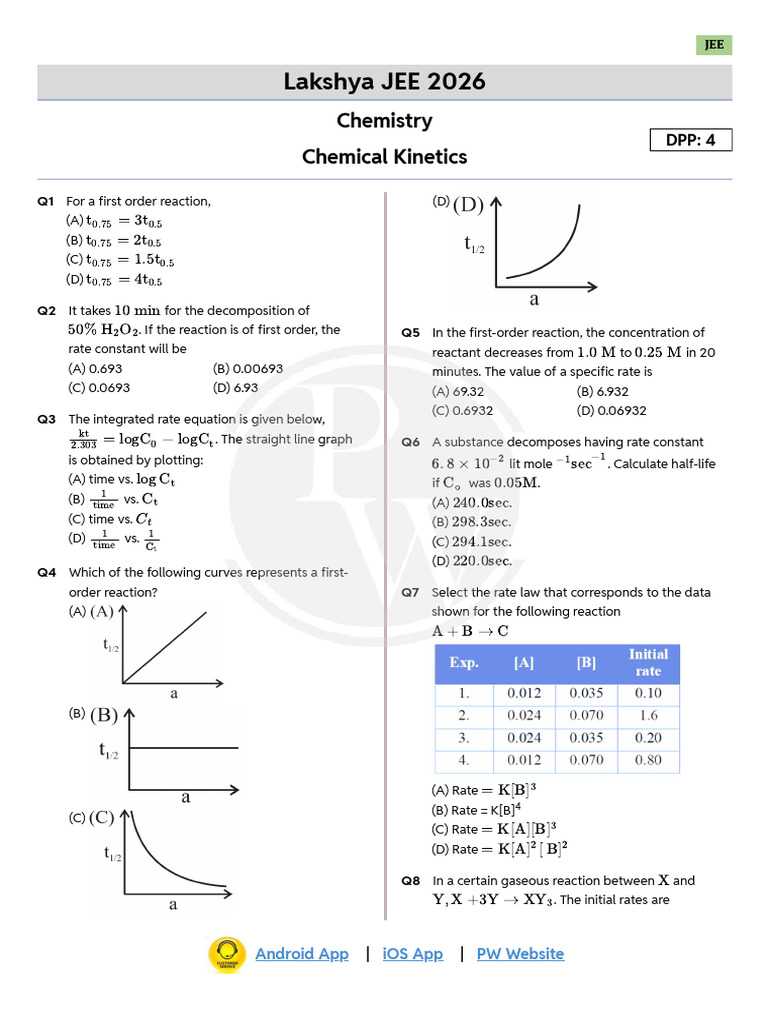 Chemical Kinetics _ 4 (of lec 05) __ Lakshya JEE 2026 | PDF | Chemical Kinetics | Physical Chemistry