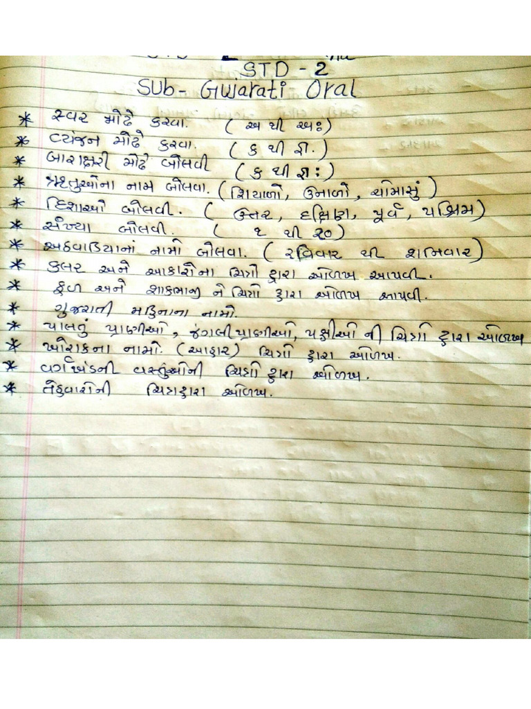 STD 2 Gujarati Oral - Form Taslima Mam. | PDF