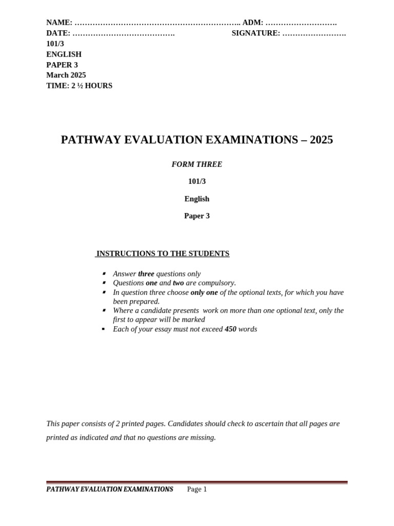 March Form 3 Eng PP3 QSNS | PDF