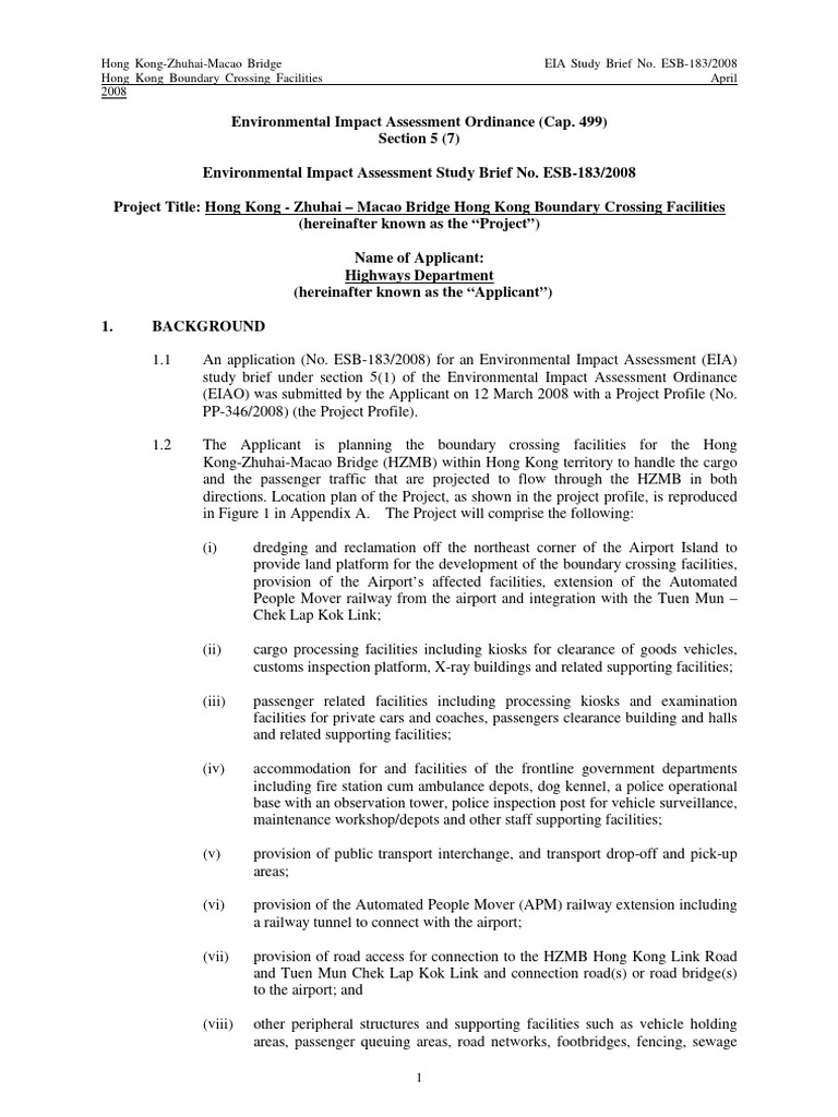 Hong Kong-Zhuhai-Macao Bridge EIA Brief | PDF | Environmental Impact ...
