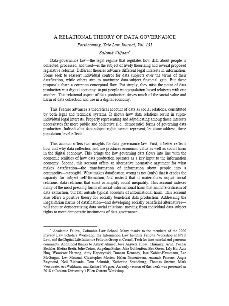 A Relational Theory of Data Governance | PDF | Governance