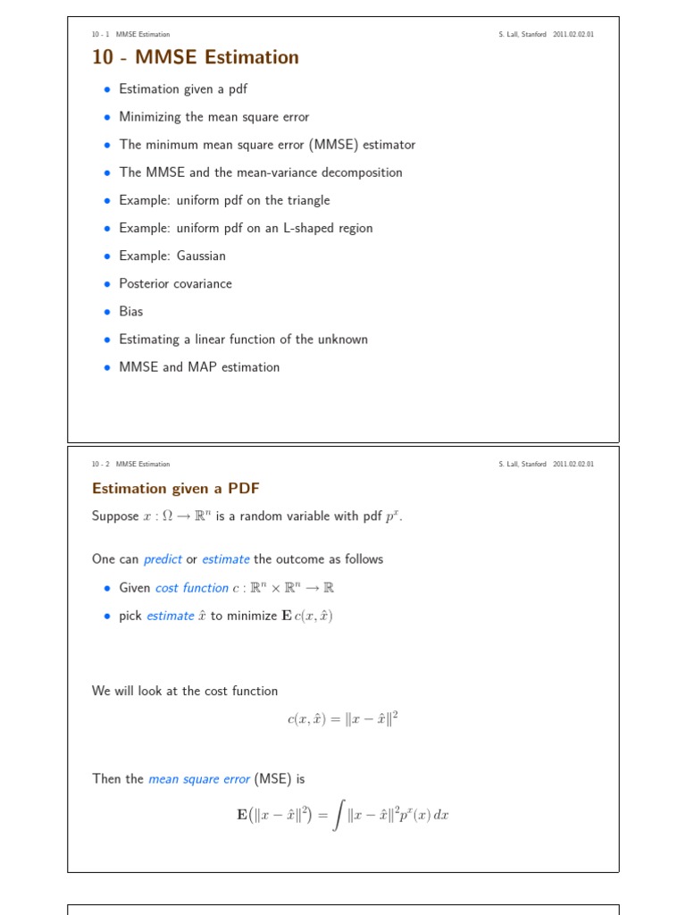 10 - MMSE Estimation: Estimation Given A PDF | PDF | Mean Squared Error ...