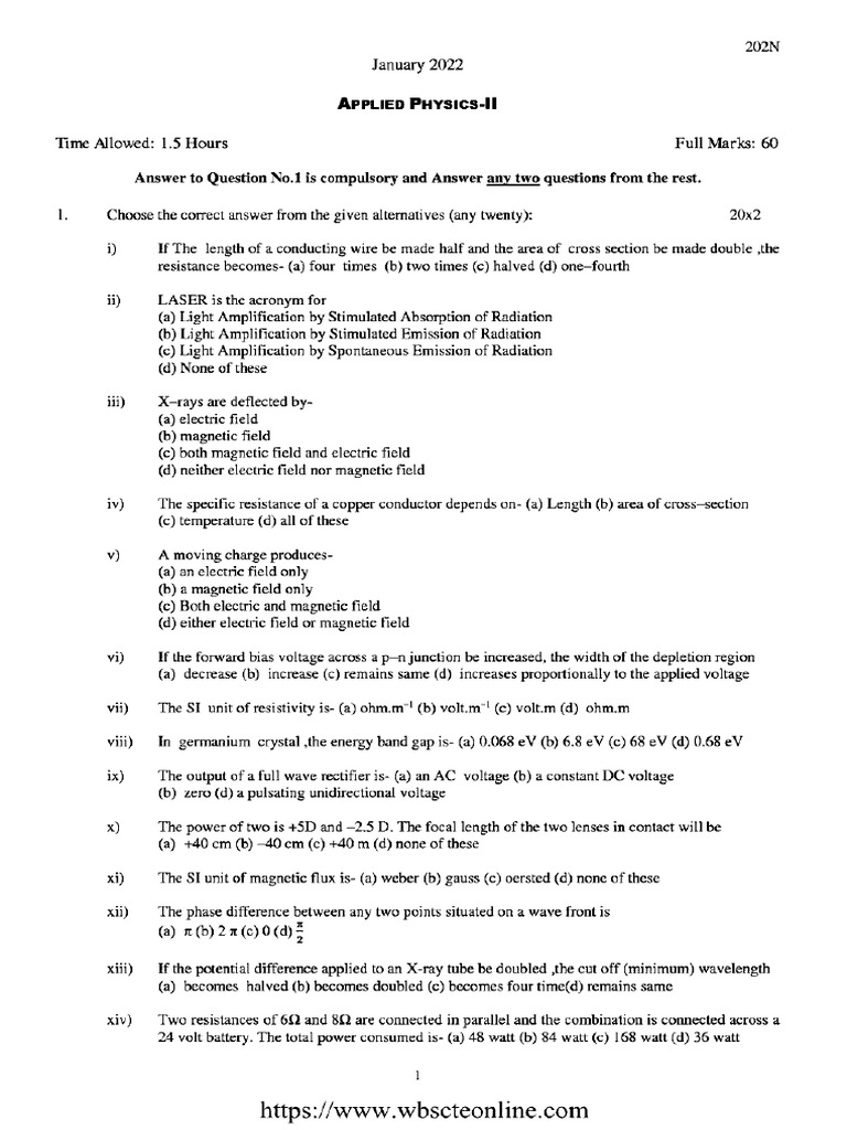 Diploma 2 Sem Applied Physics 2 202 n Jan 2022 | PDF