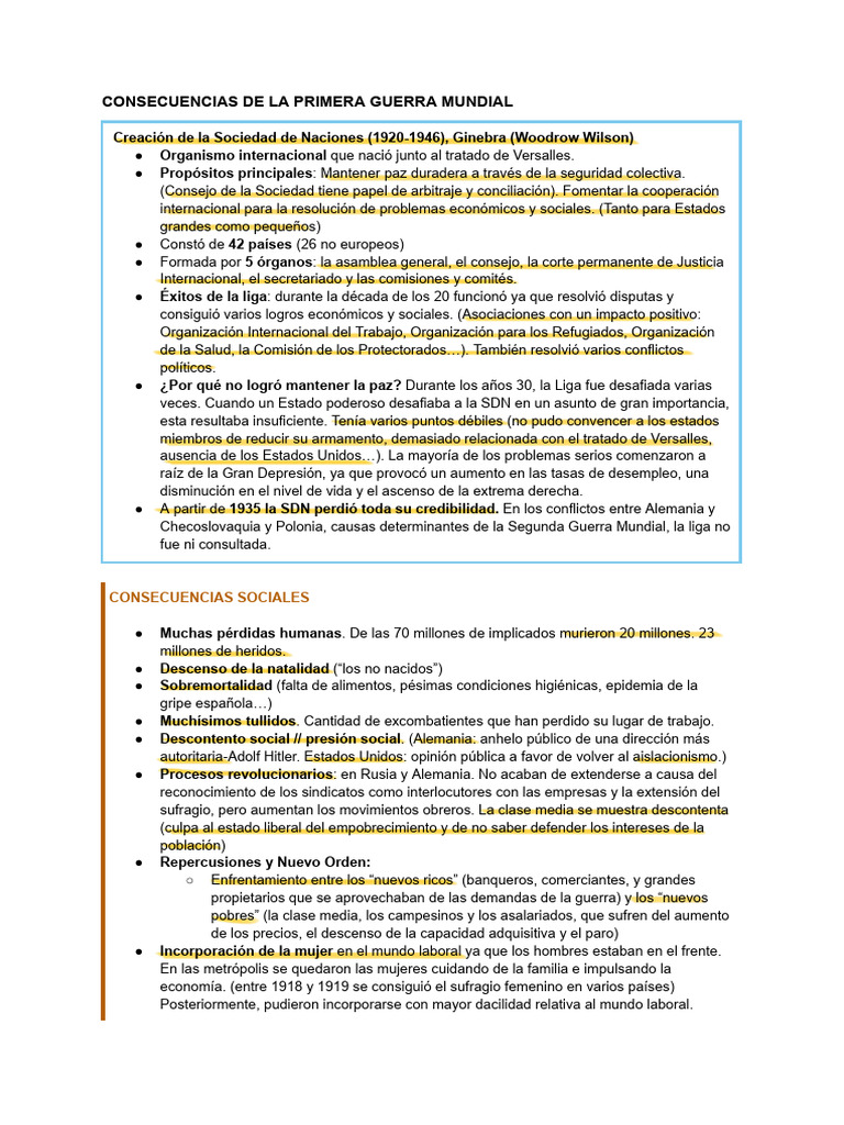 Consecuencias WWI | PDF | Alemania nazi | Liga de las Naciones