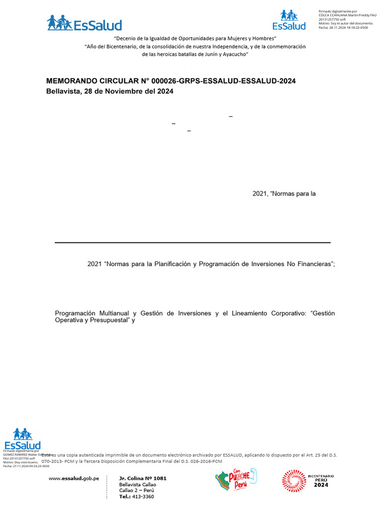 Memorando Circular-000026-2024-Grps-Essalud | PDF