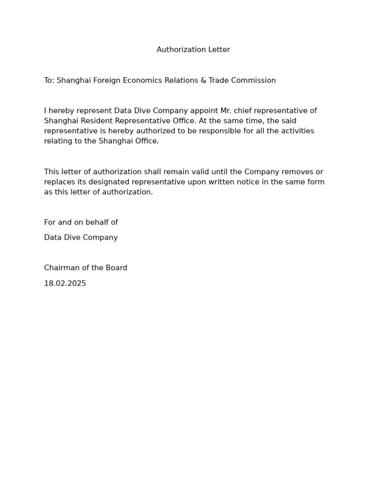 Company Rep Authorization | PDF