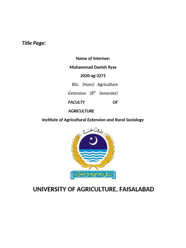 FSD Agricultural University Assignment Front Page | PDF