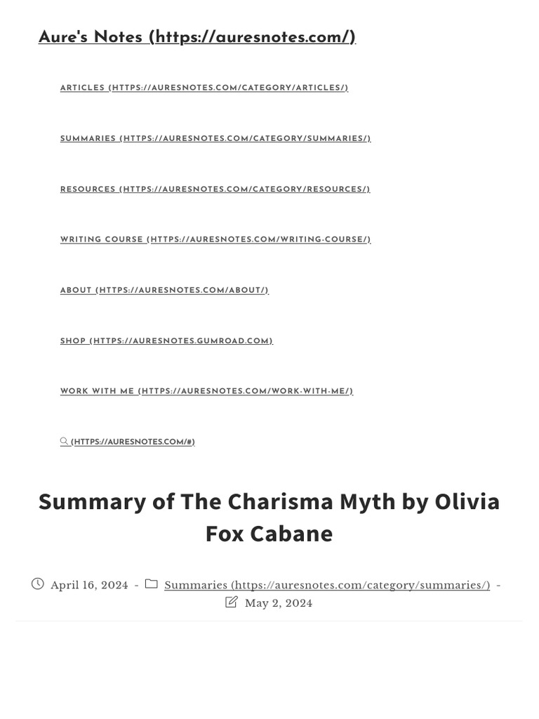 The Charisma Myth Summary - Olivia Fox Cabane - Aure's Notes | PDF ...