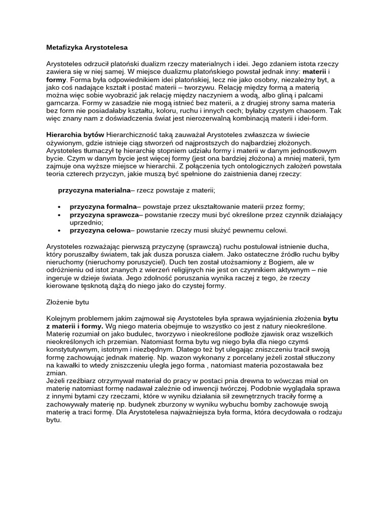 Metafizyka Arystotelesa | PDF