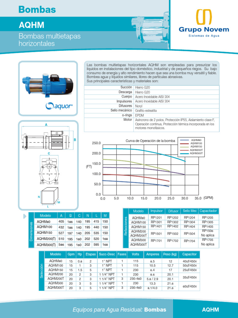 Ficha Técnica Bomba Multietapas Horizontal Aquex 3 HP 3F | PDF | Elementos químicos | Acero