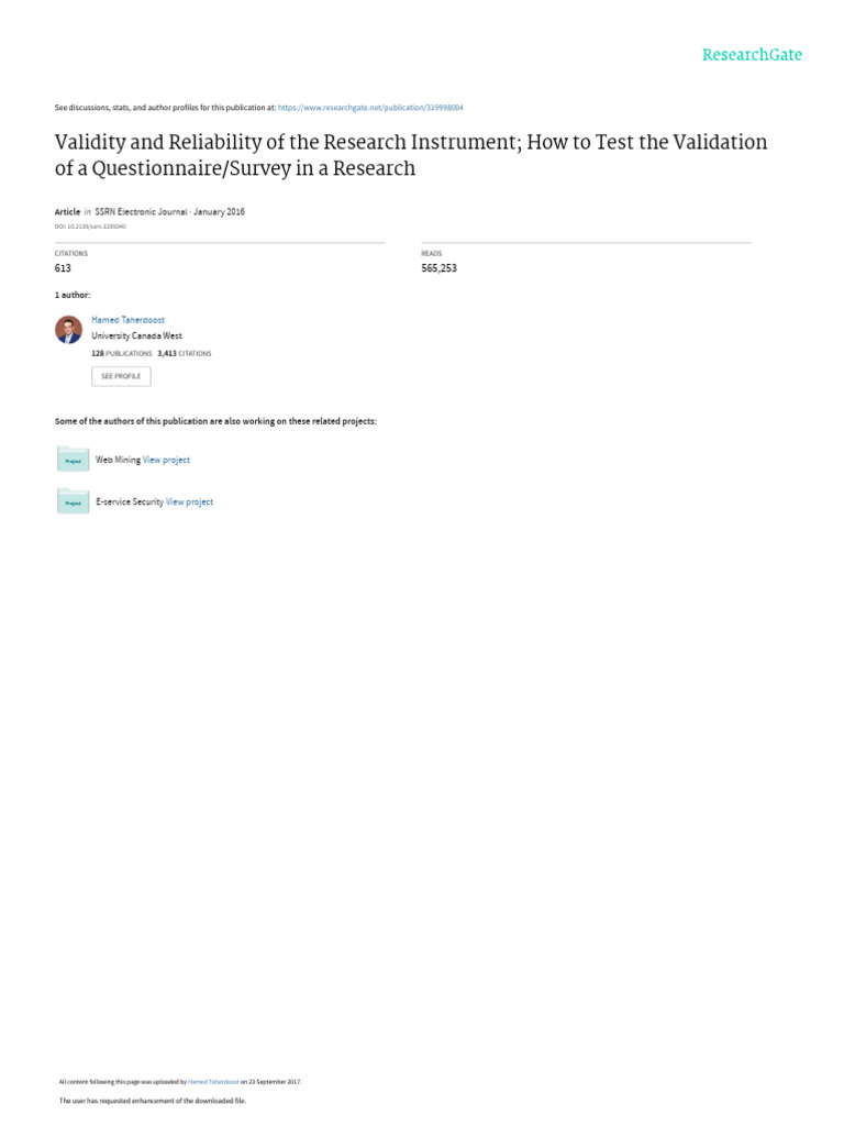 Validityand Reliabilityofthe Research Instrument Howto Testthe ...