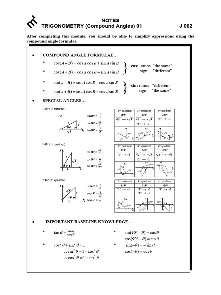 Grade 12 Math Trig Notes | PDF | Trigonometry | Geometric Measurement