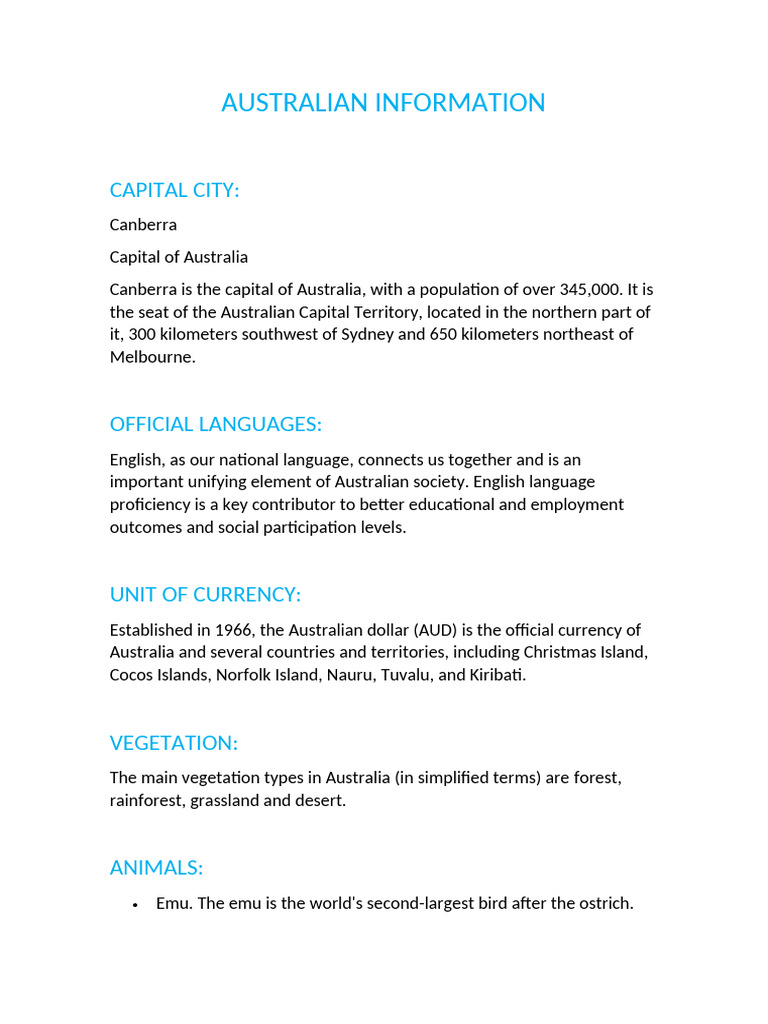 Capital and Key Facts About Australia | PDF