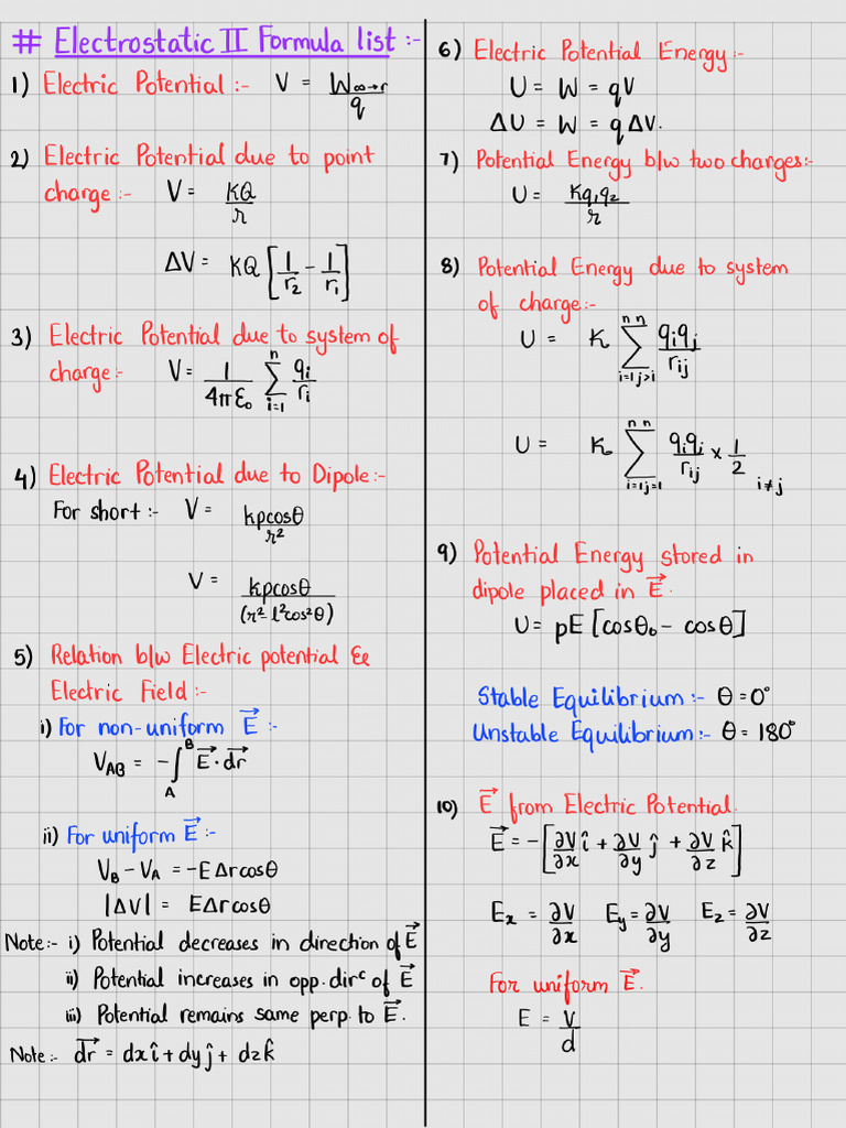 Electrostatic II Formula list_250413_121806 | PDF