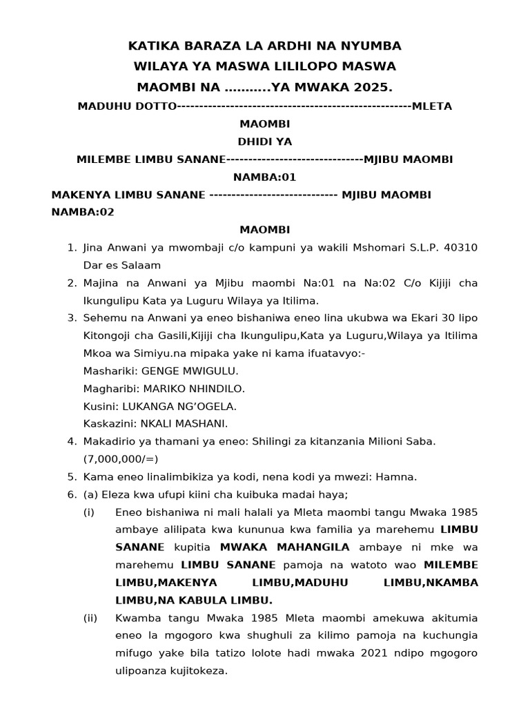 KATIKA BARAZA LA ARDHI NA NYUMBA Maswa | PDF