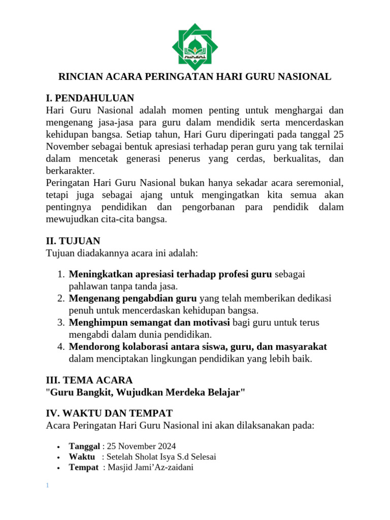 Rincian Acara Peringatan Hari Guru Nasional | PDF