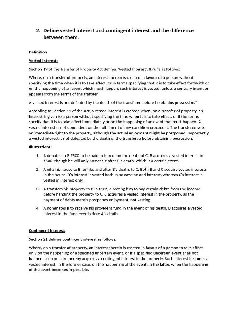 2.Define vested interest and contingent interest and the difference ...